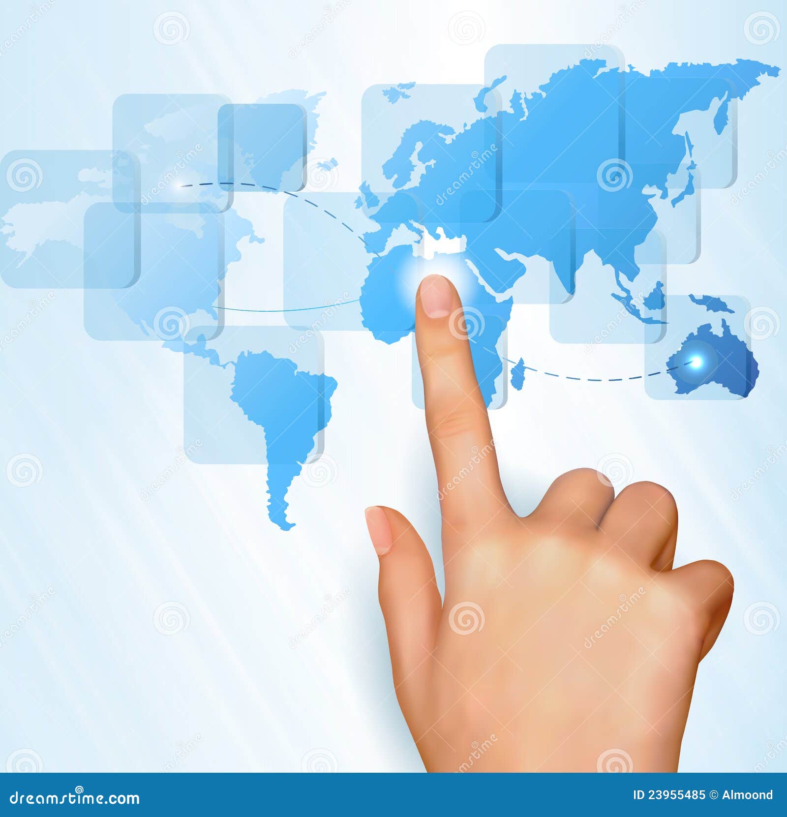Finger Touching World Map on a Touch Screen Stock Vector - Illustration ...