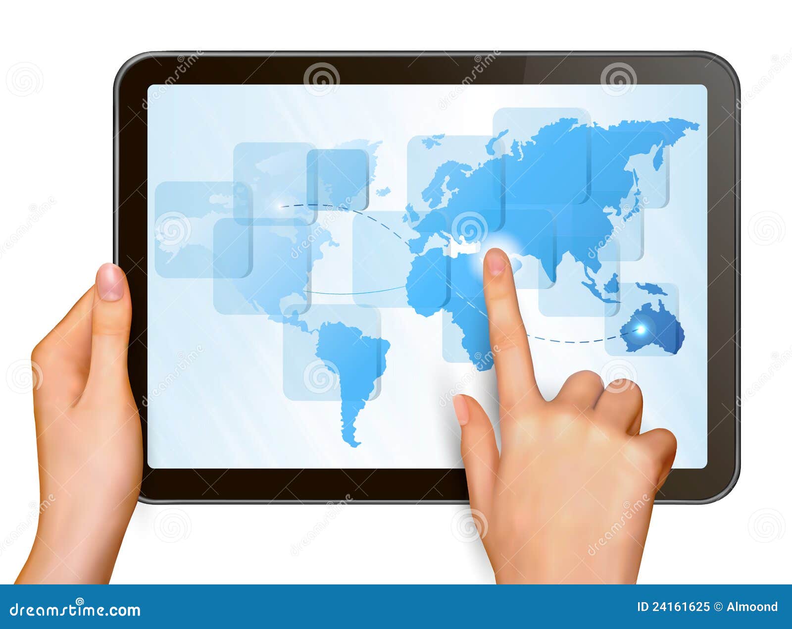 Finger Touching World Map on a Touch Screen Stock Vector - Illustration ...