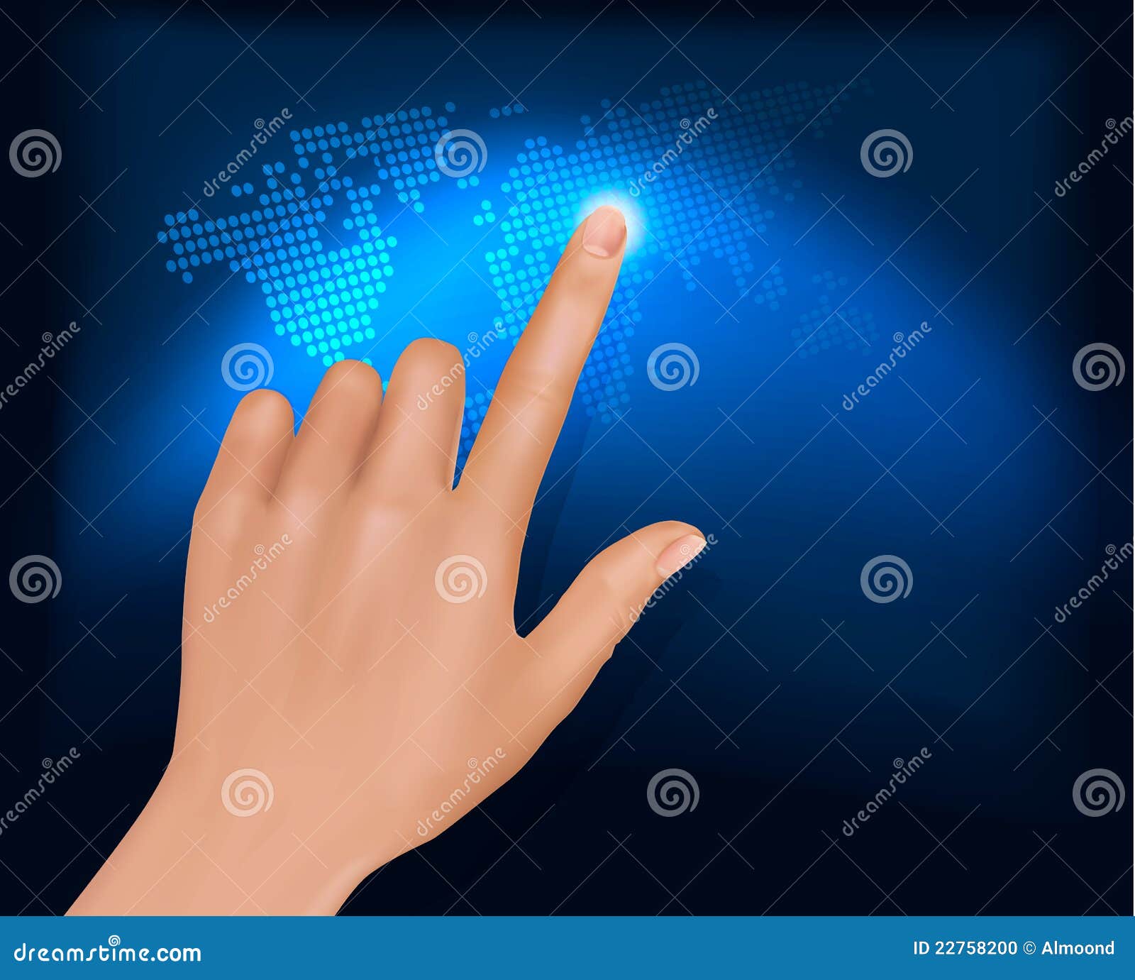 Finger Touching World Map on a Touch Screen. Vecto Stock Vector ...