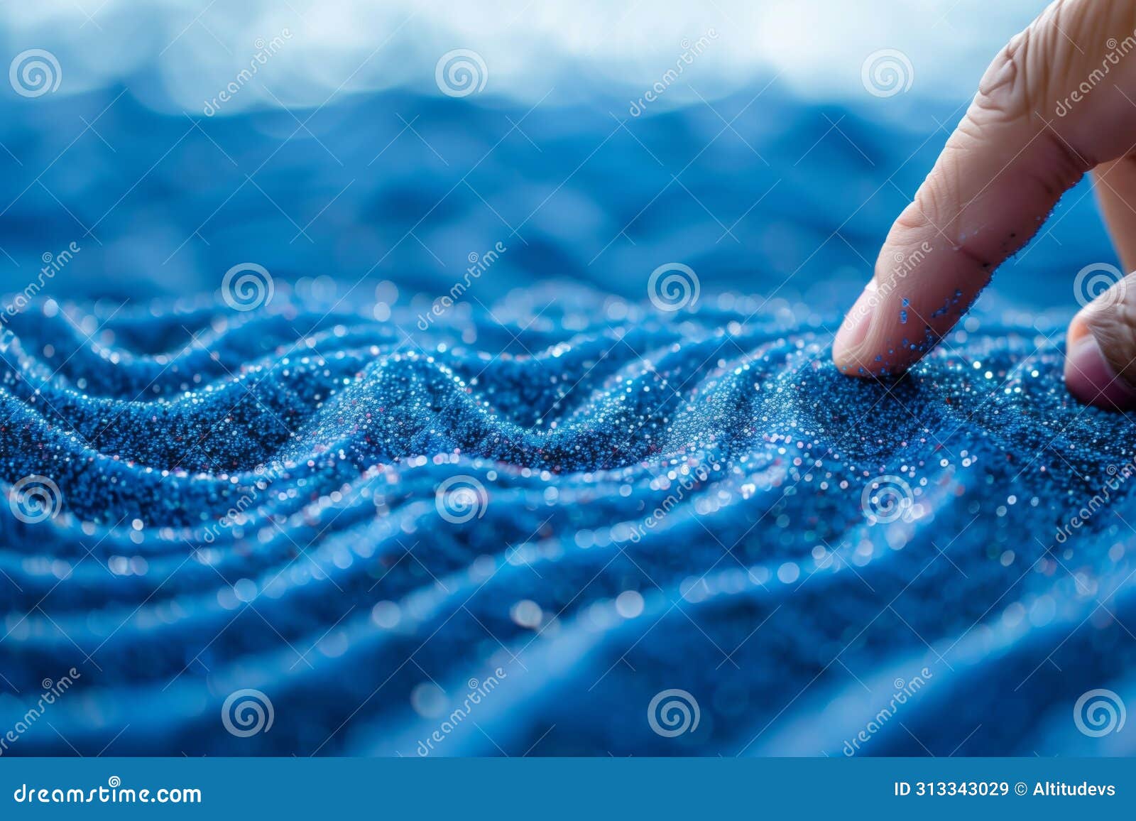 Finger Tracing Wave Patterns in Blue Sand Stock Illustration ...