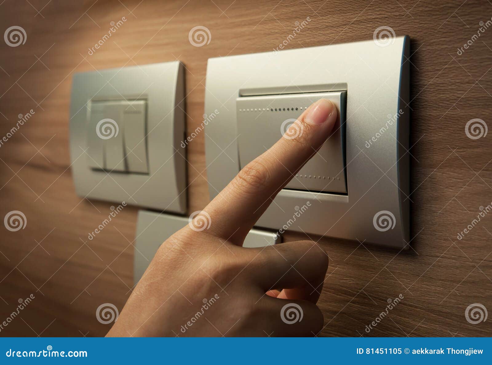 Finger is Turning on a Grey Light Switch. Stock Image - Image of ...