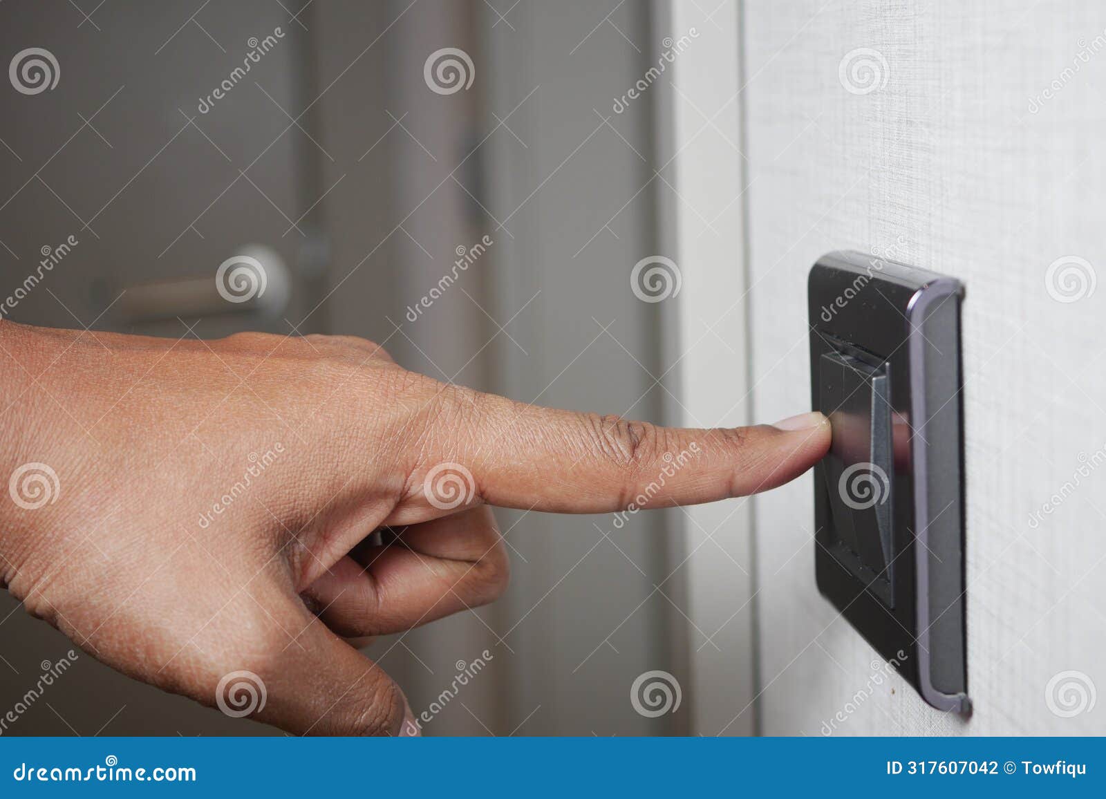 A Finger Turning on Lighting Switch . Stock Photo - Image of finger ...
