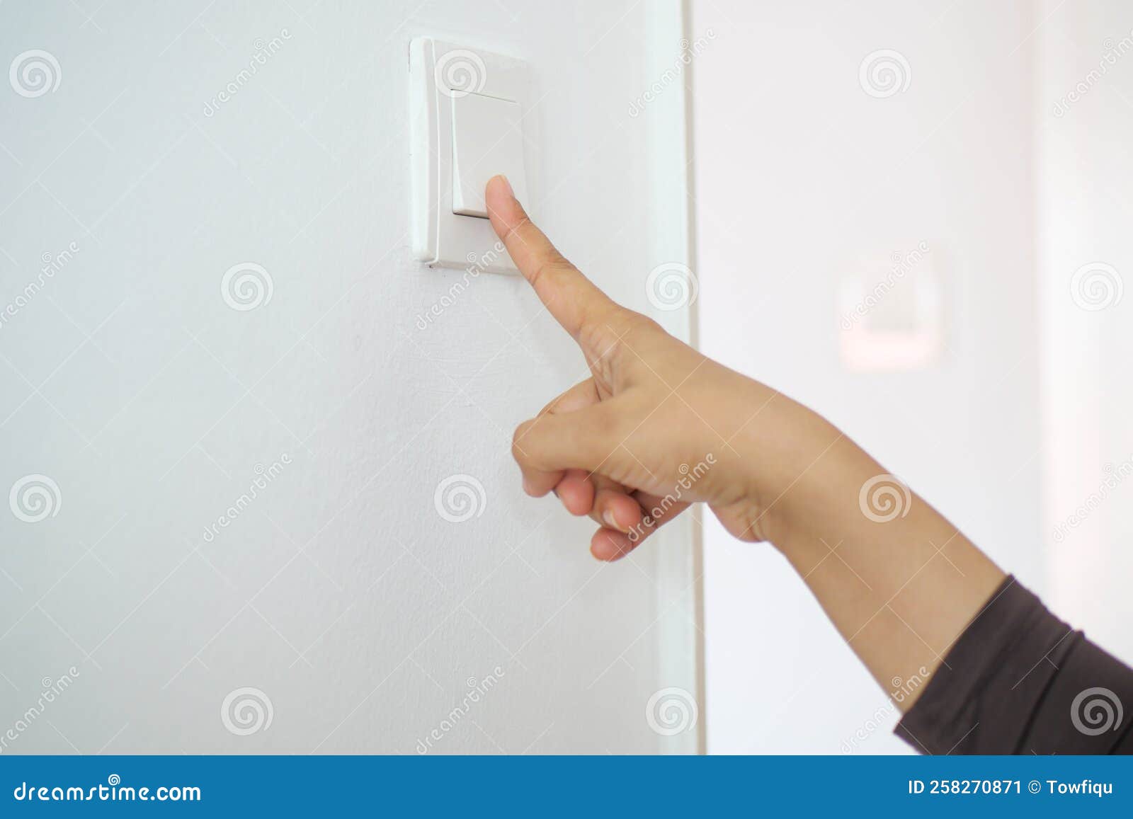 A Finger Turning on Lighting Switch . Stock Image - Image of wall ...