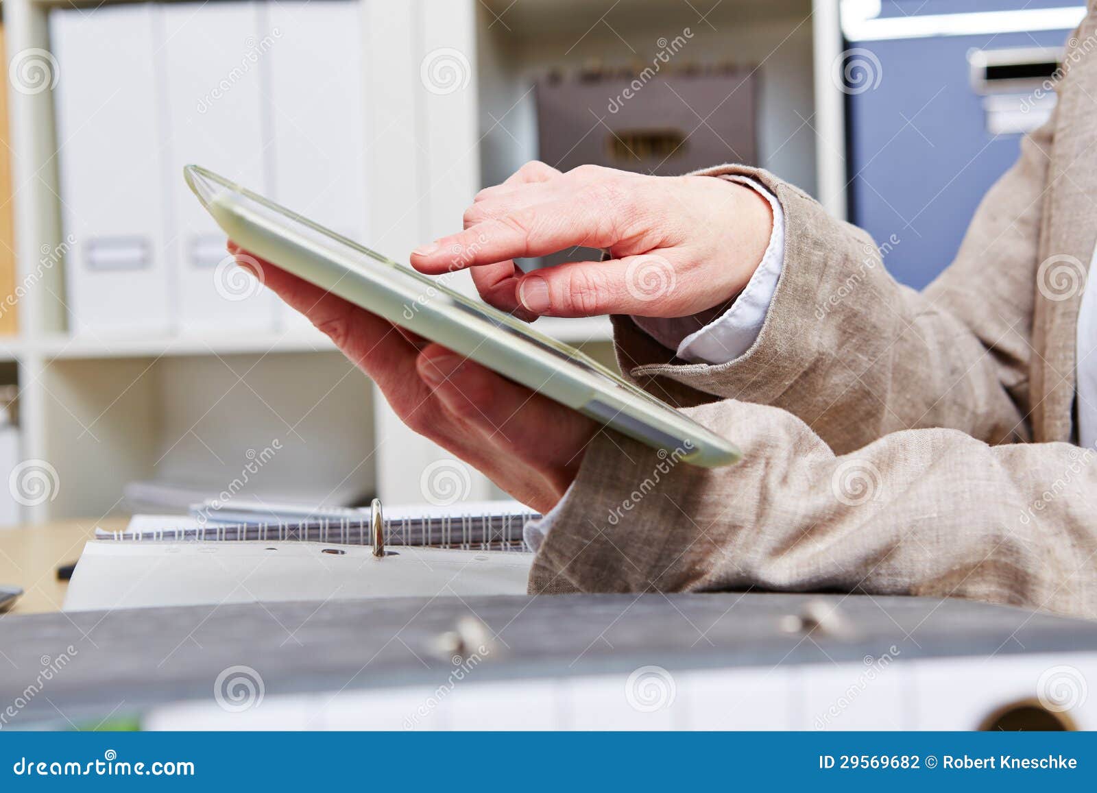 Finger Using Touchscreen in Tablet Stock Photo - Image of hand ...