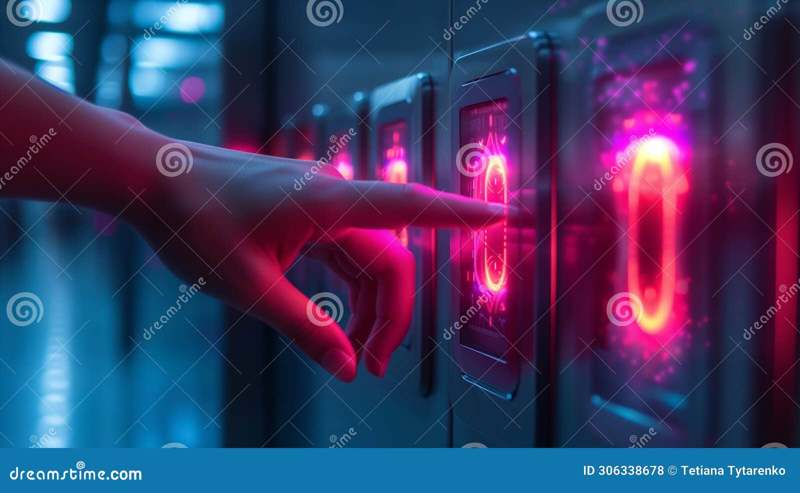 Fingerprint Access Control in Action As Scans Finger To Gain Entry To a ...