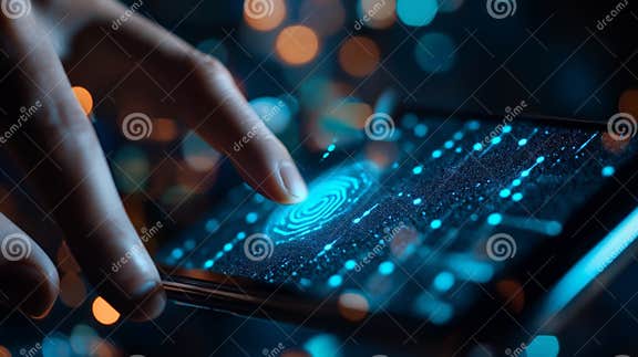 Fingerprint Authentication on Touchscreen Device with Futuristic Interface Stock Illustration ...