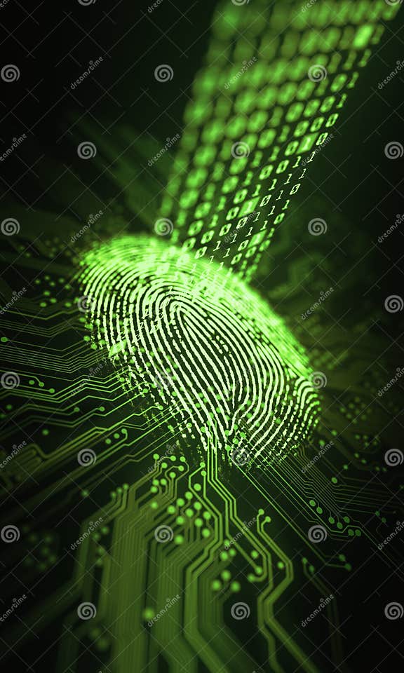 Fingerprint Binary Microchip Stock Illustration - Illustration of hand ...