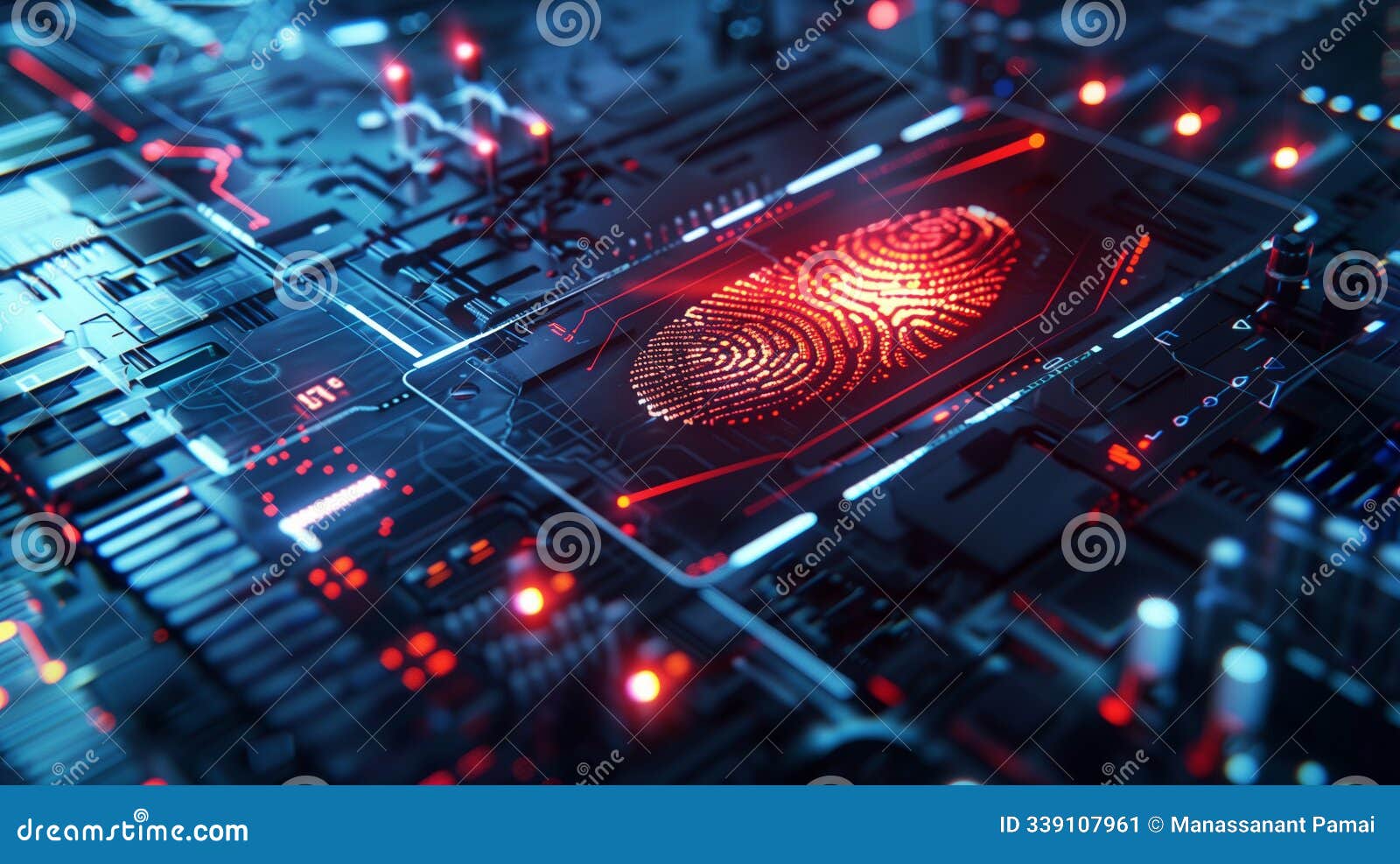 Fingerprint Biometric Identity Digital and Gold Key Lock Approval Scan ...