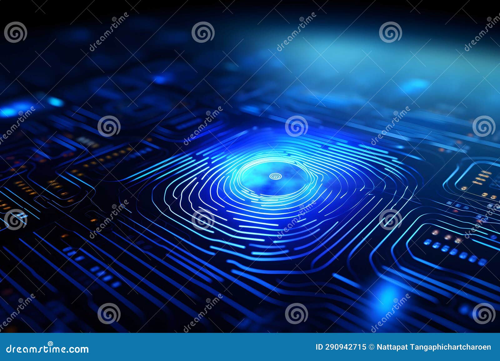 Fingerprint Button Scan Technology Laser Scan Line Digital Element Blue ...