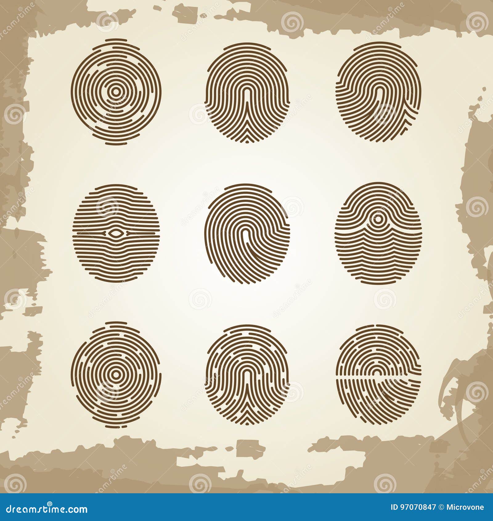 Fingerprint Collection on Grunge Vintage Backdrop Stock Vector ...