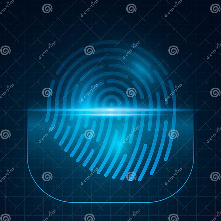 Fingerprint for Computer System Security with Grid. Scan Padlock. Glowing Scanner for Touch ...