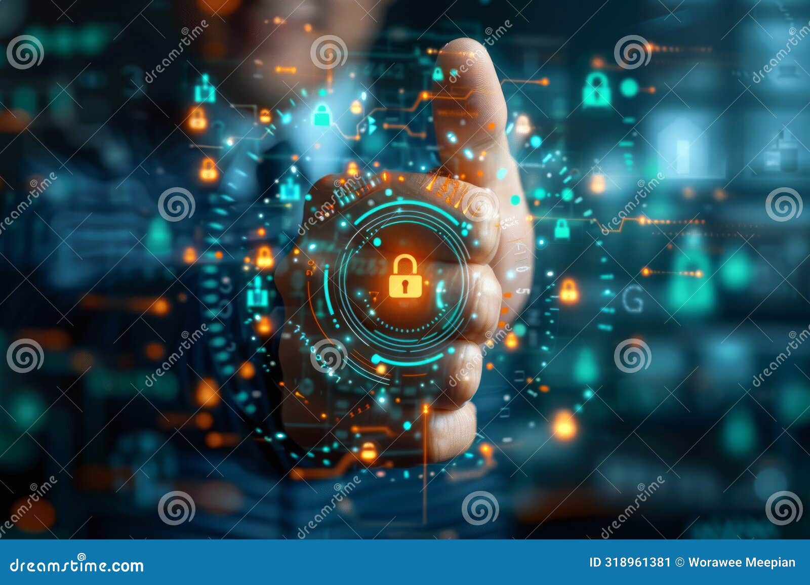 Fingerprint Cyber Security Concept. Futuristic Technology Background ...