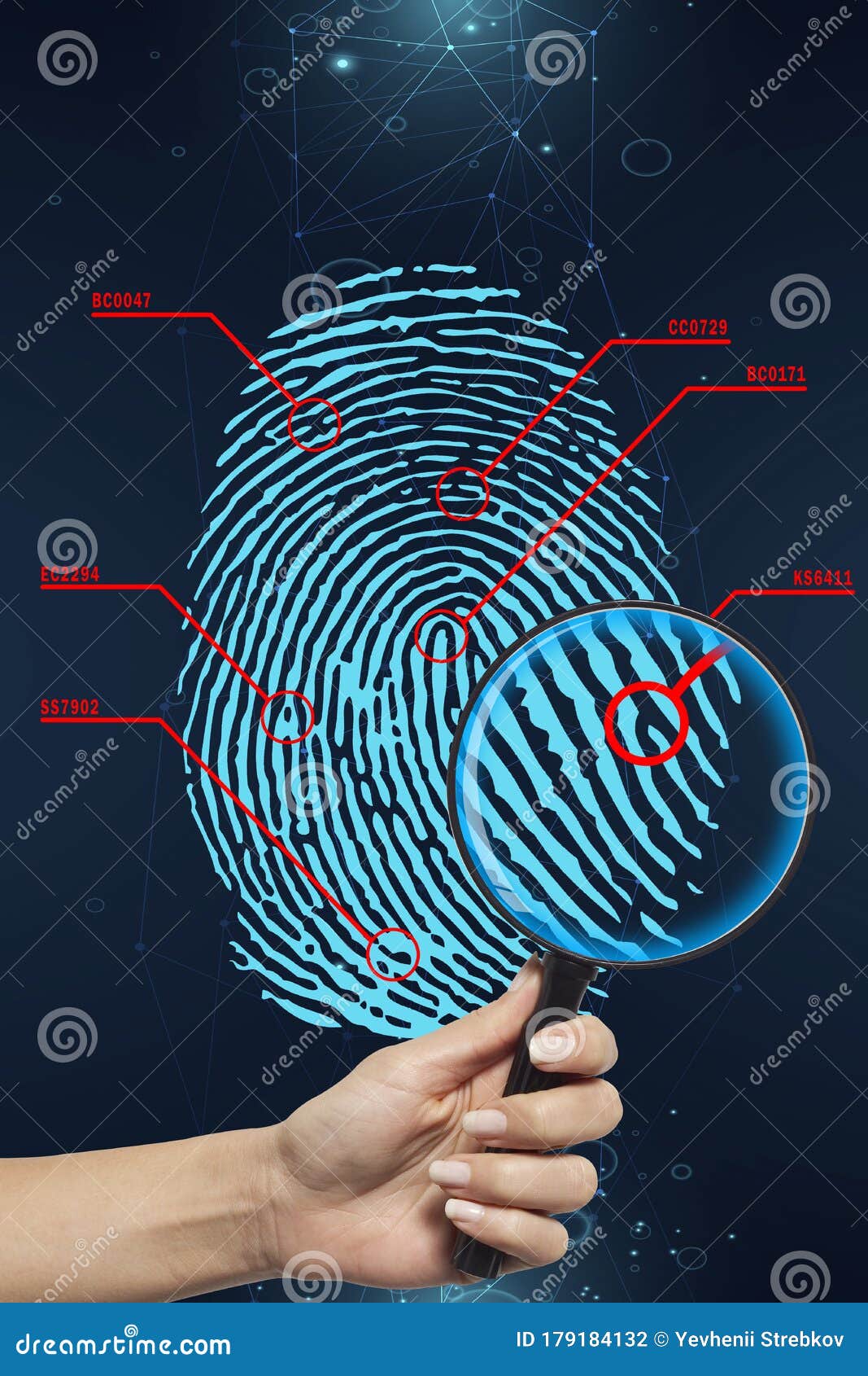 The Fingerprint is Examined by a Magnifying Glass Stock Photo - Image ...