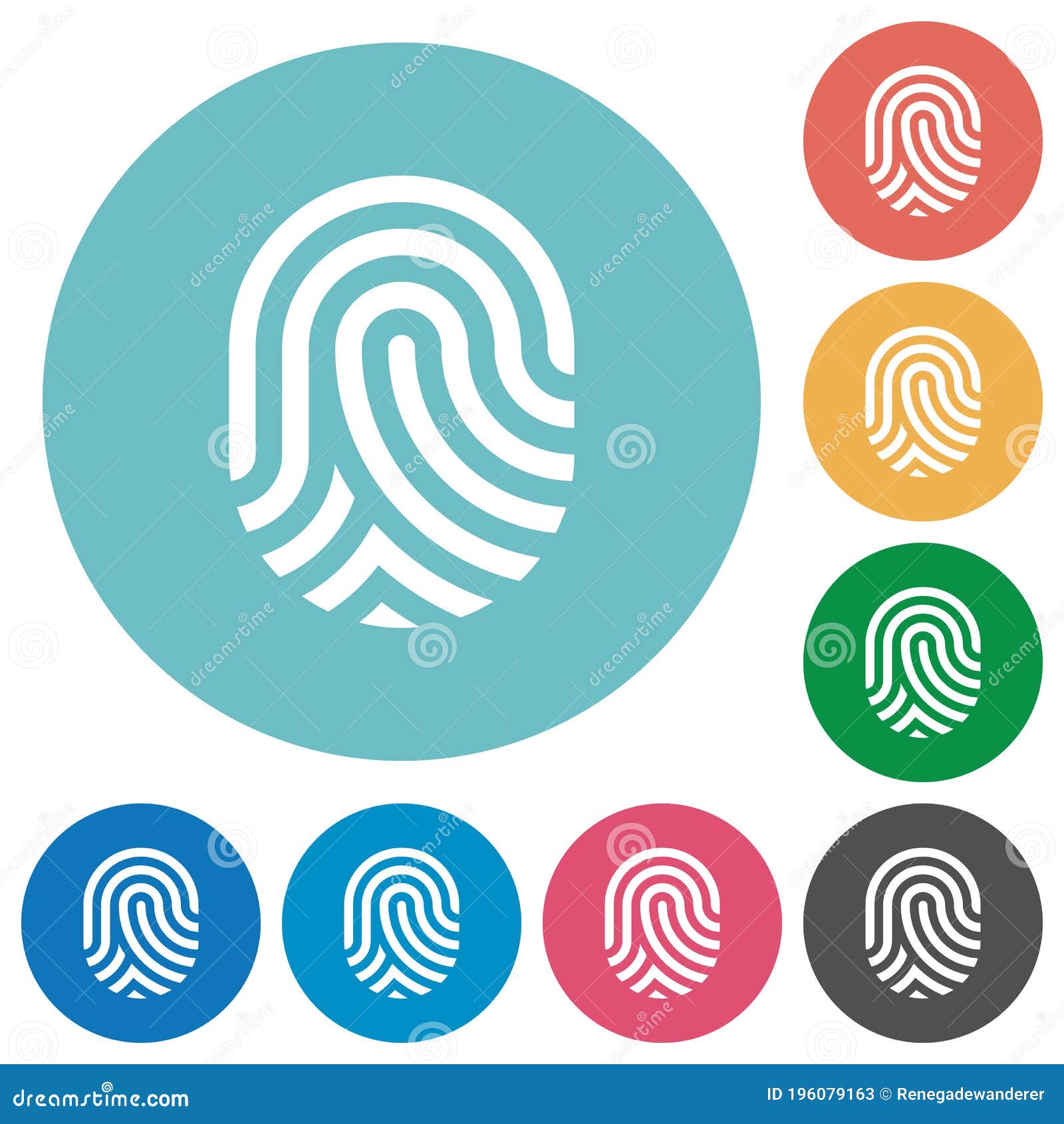 Fingerprint Flat Round Icons Stock Vector - Illustration of access ...
