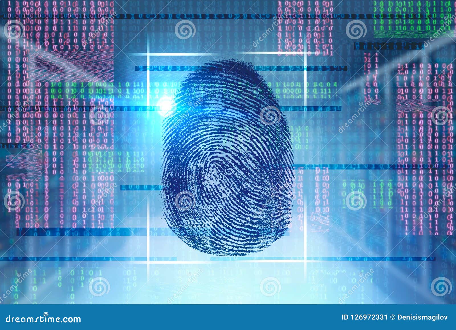 Fingerprint and Glowing Binary Interface Stock Illustration ...