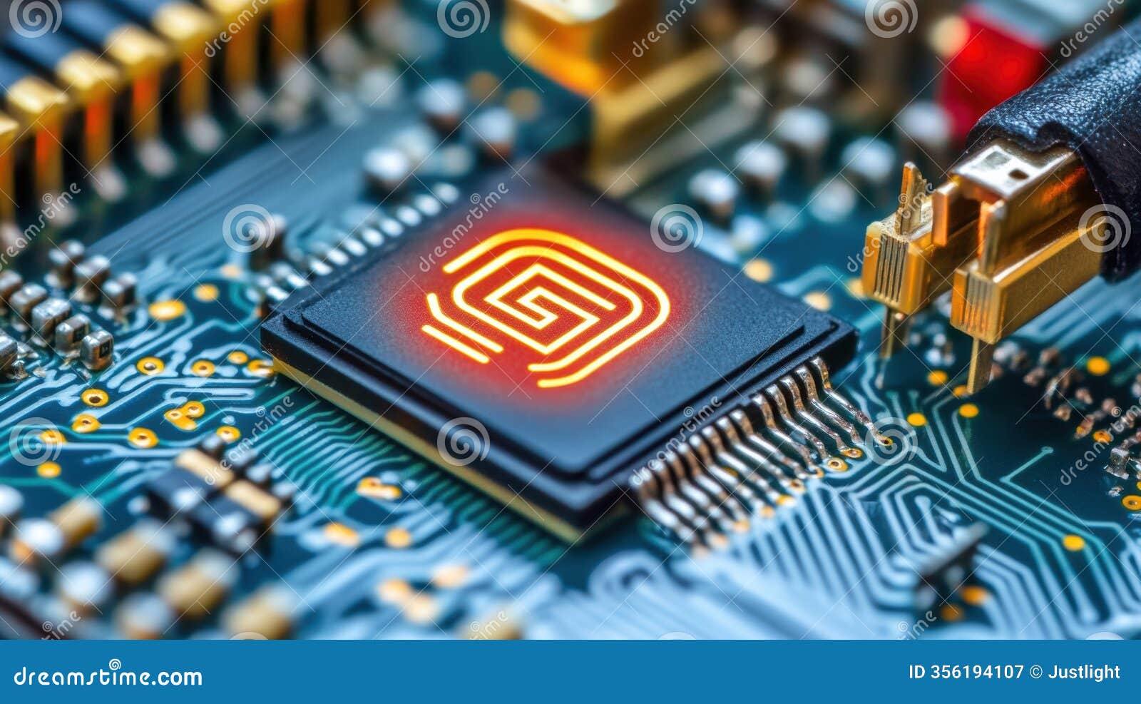 Fingerprint Glowing on Computer Microchip Showing Cybersecurity and ...