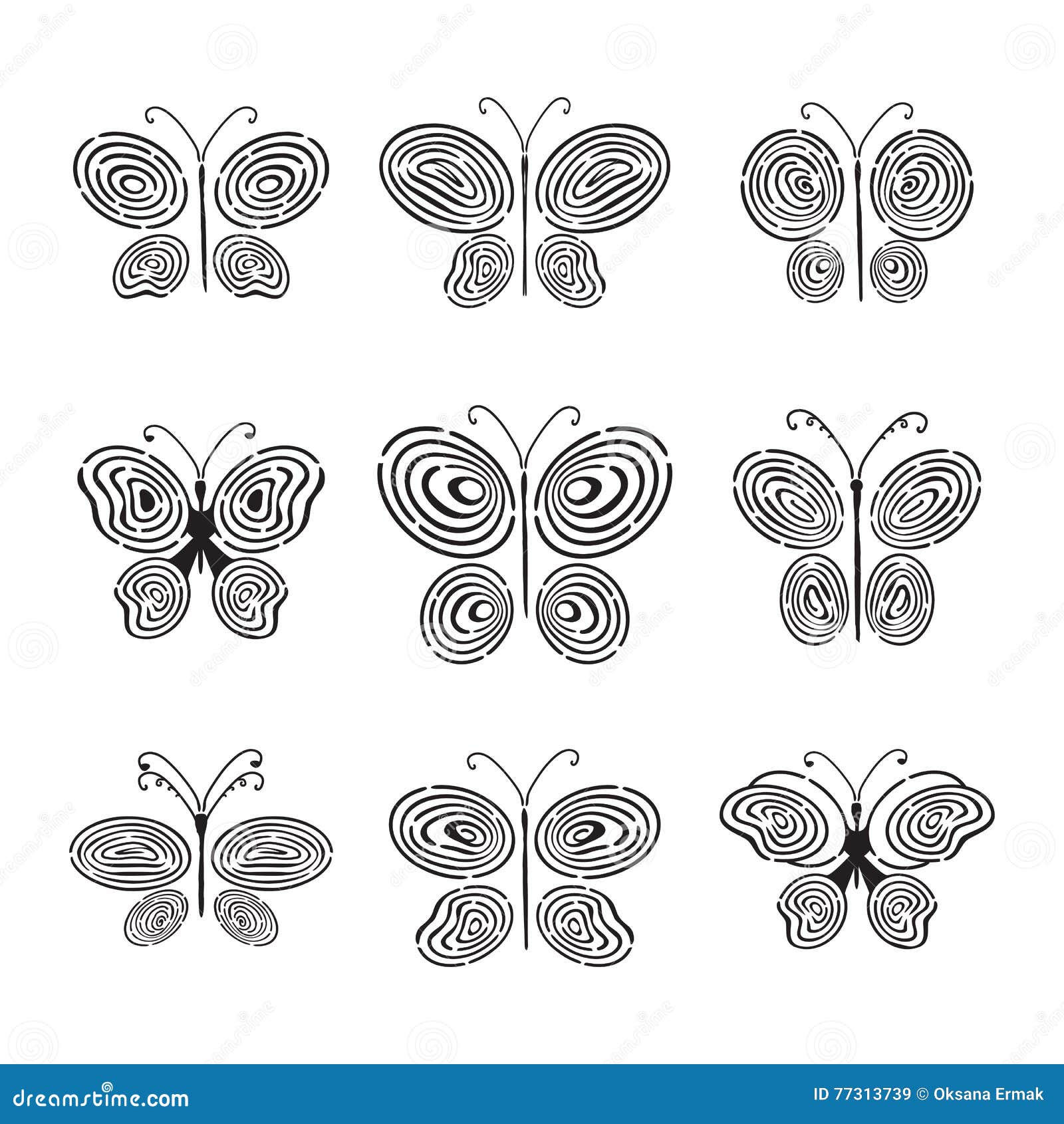 Fingerprint Hand Drawn Butterfly Stock Vector - Illustration of graphic ...