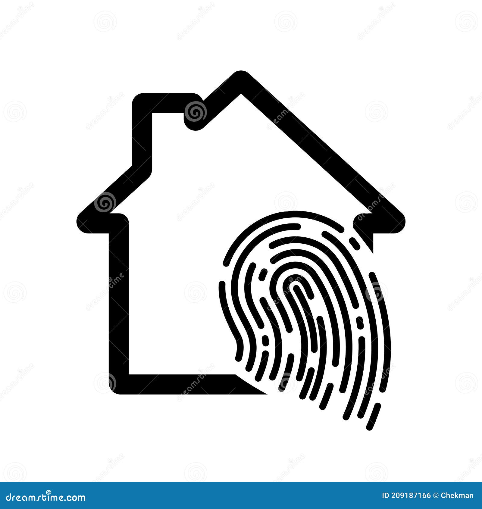 Fingerprint House Scan Identification Line Icon. Security Biometric ...