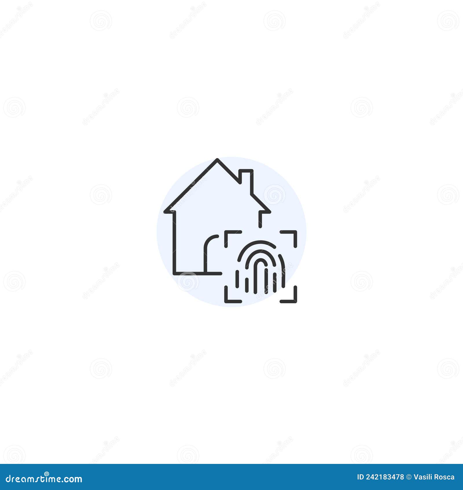 Fingerprint House Scan Identification Line Icon. Security Biometric ...