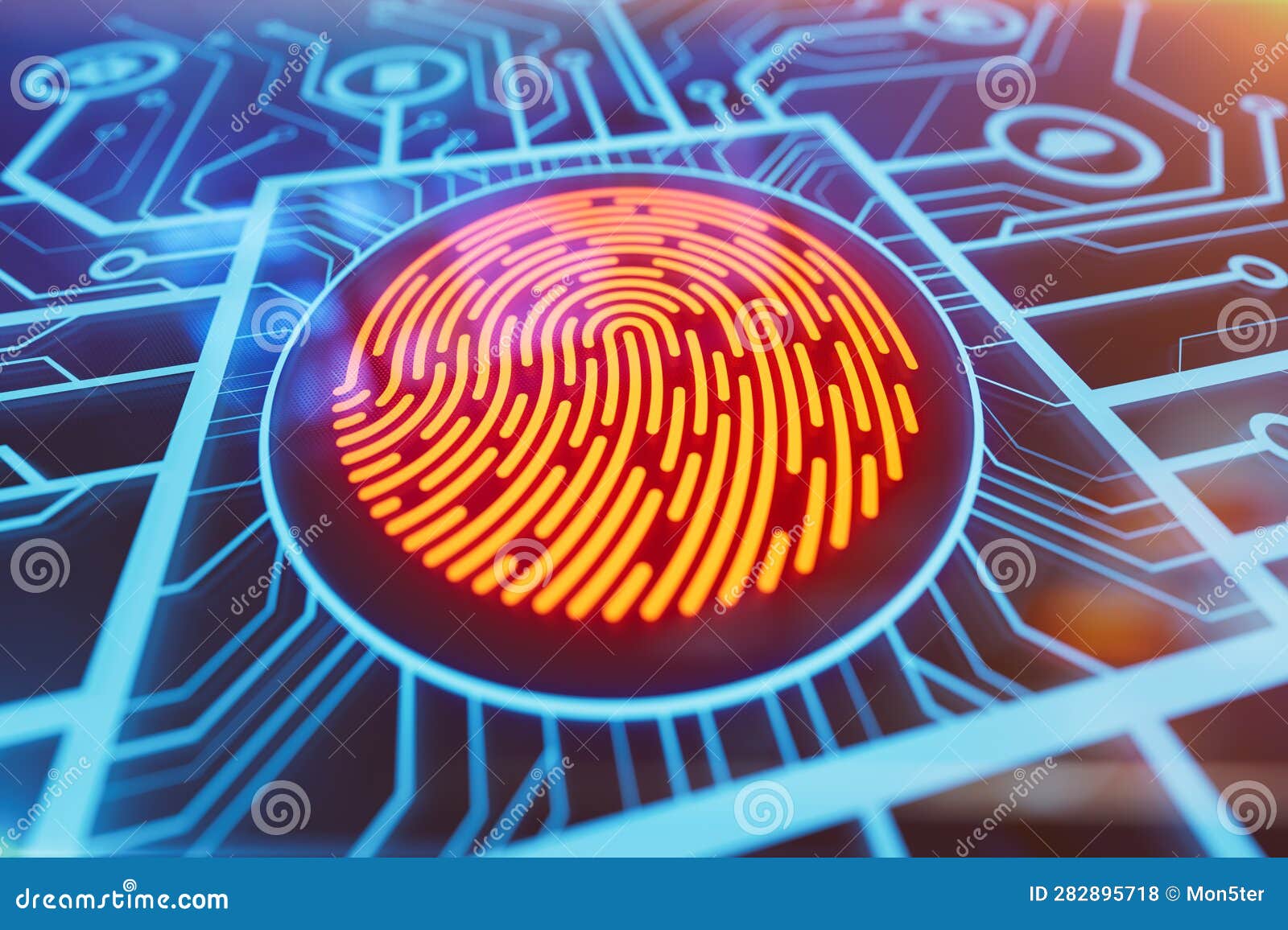 Fingerprint Icon on a Digital Display with Reflection. Stock Photo ...