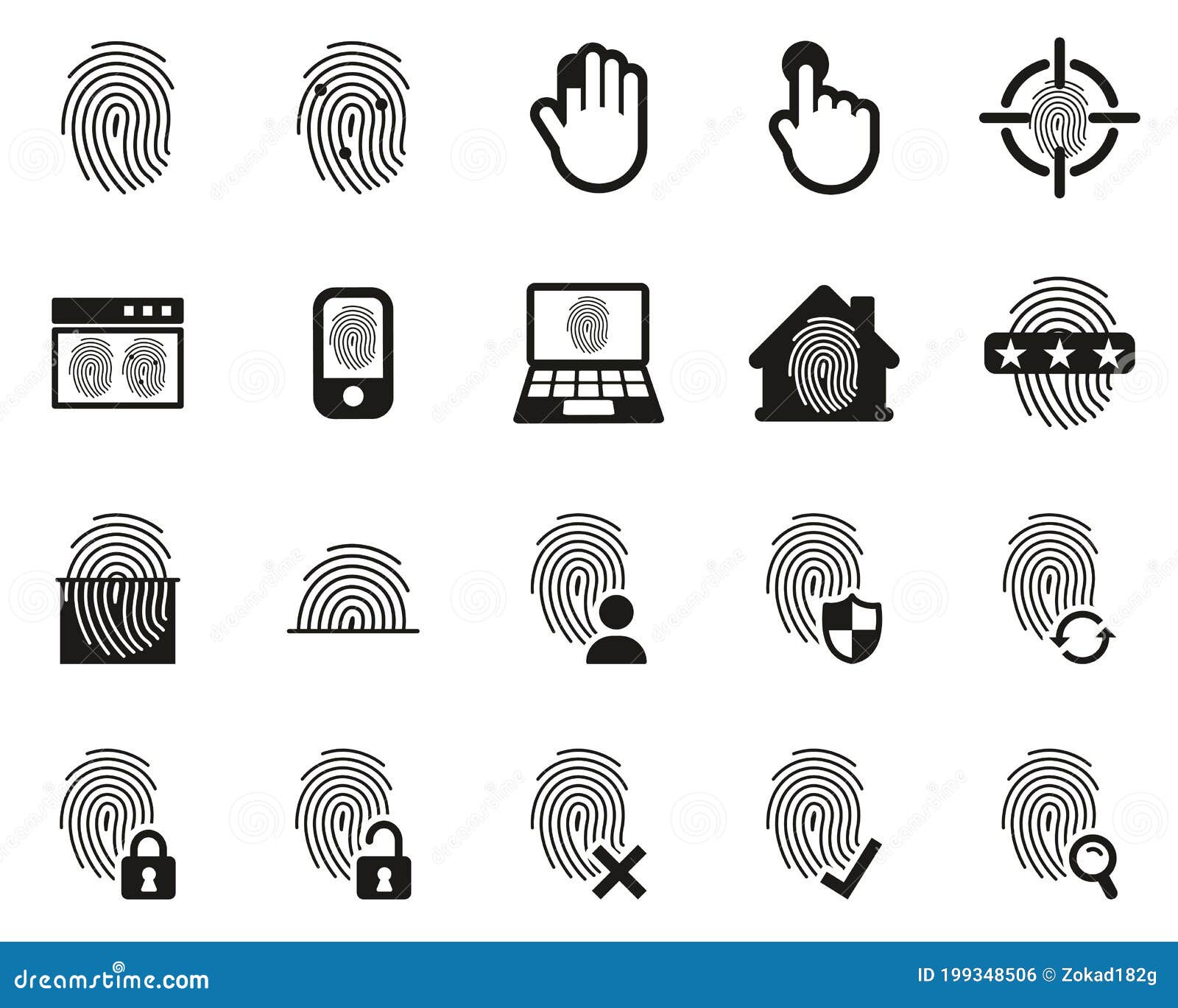 Fingerprint Icons Black & White Set Big Stock Vector - Illustration of ...