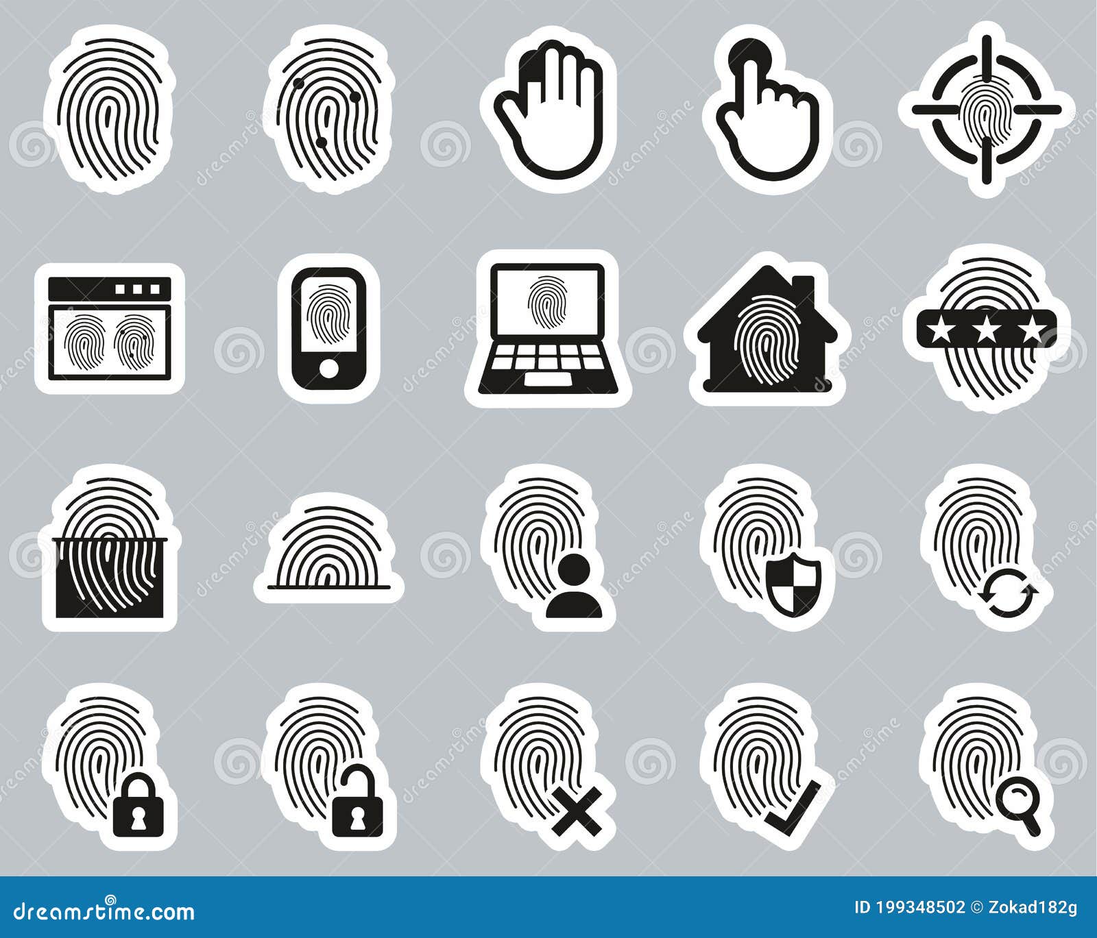 Fingerprint Icons Black & White Sticker Set Big Vector Illustration ...