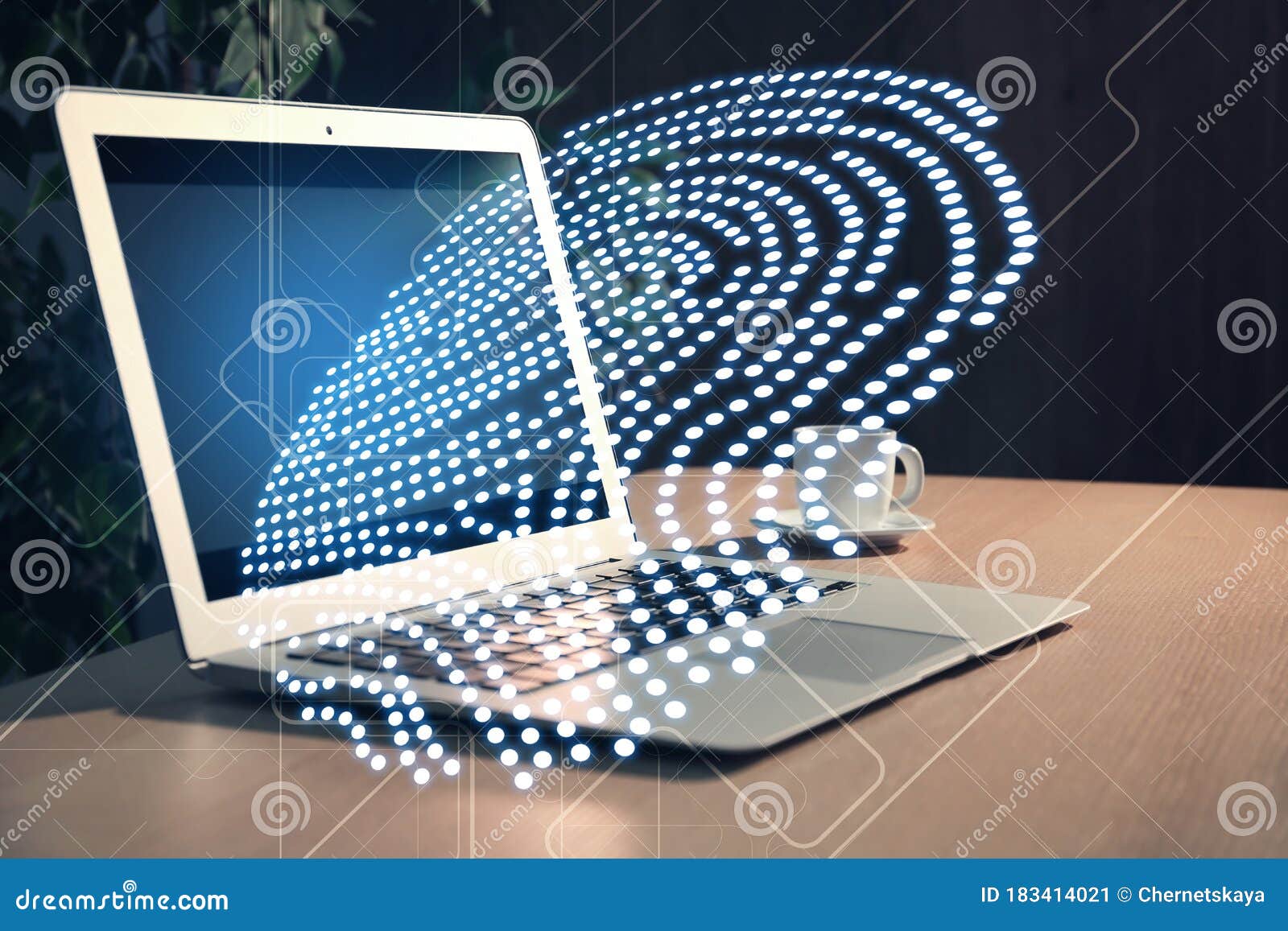 Fingerprint Identification. Modern Laptop on Table Stock Image - Image ...