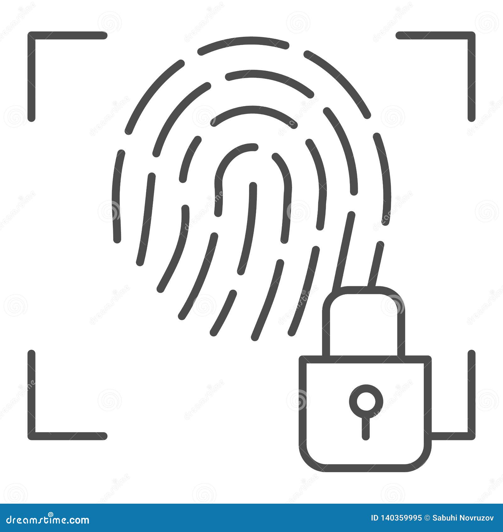 Fingerprint and Lock Thin Line Icon. Fingerprint Identification Locked ...