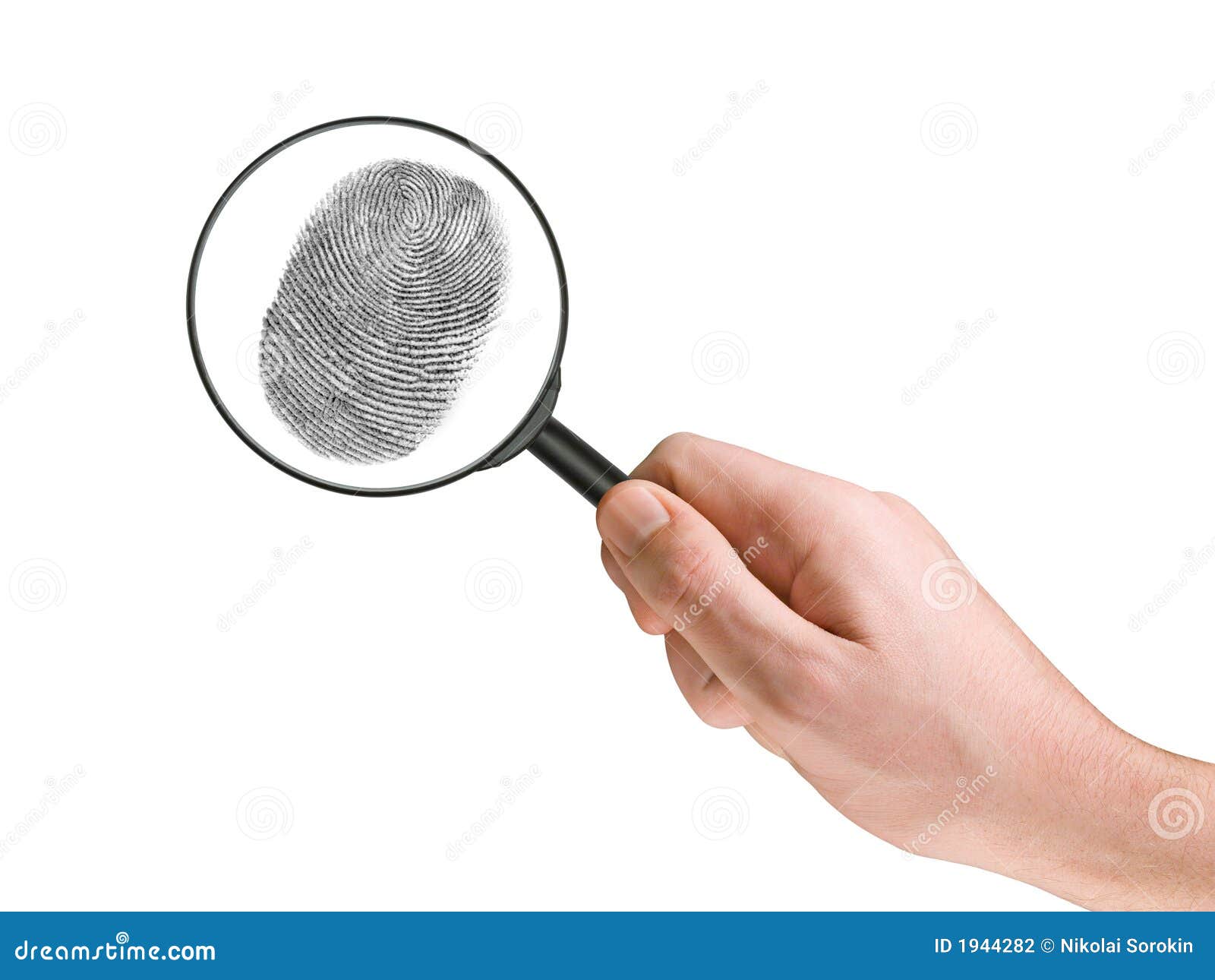 Fingerprint and Magnifying Glass in Hand Stock Photo - Image of ...