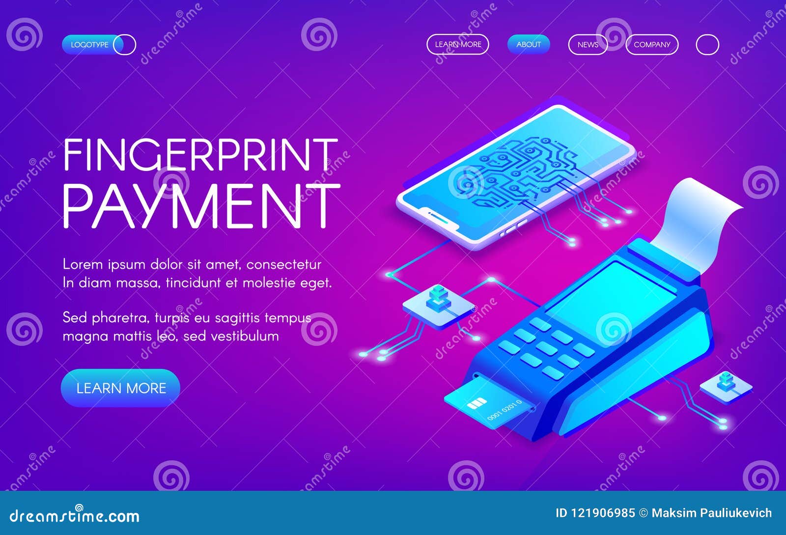 Fingerprint Payment Vector Website Template. Mobile Contactless Cards ...
