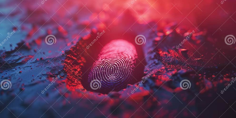 Fingerprint in a Red Glowing Surface. Created by Generative Artificial ...
