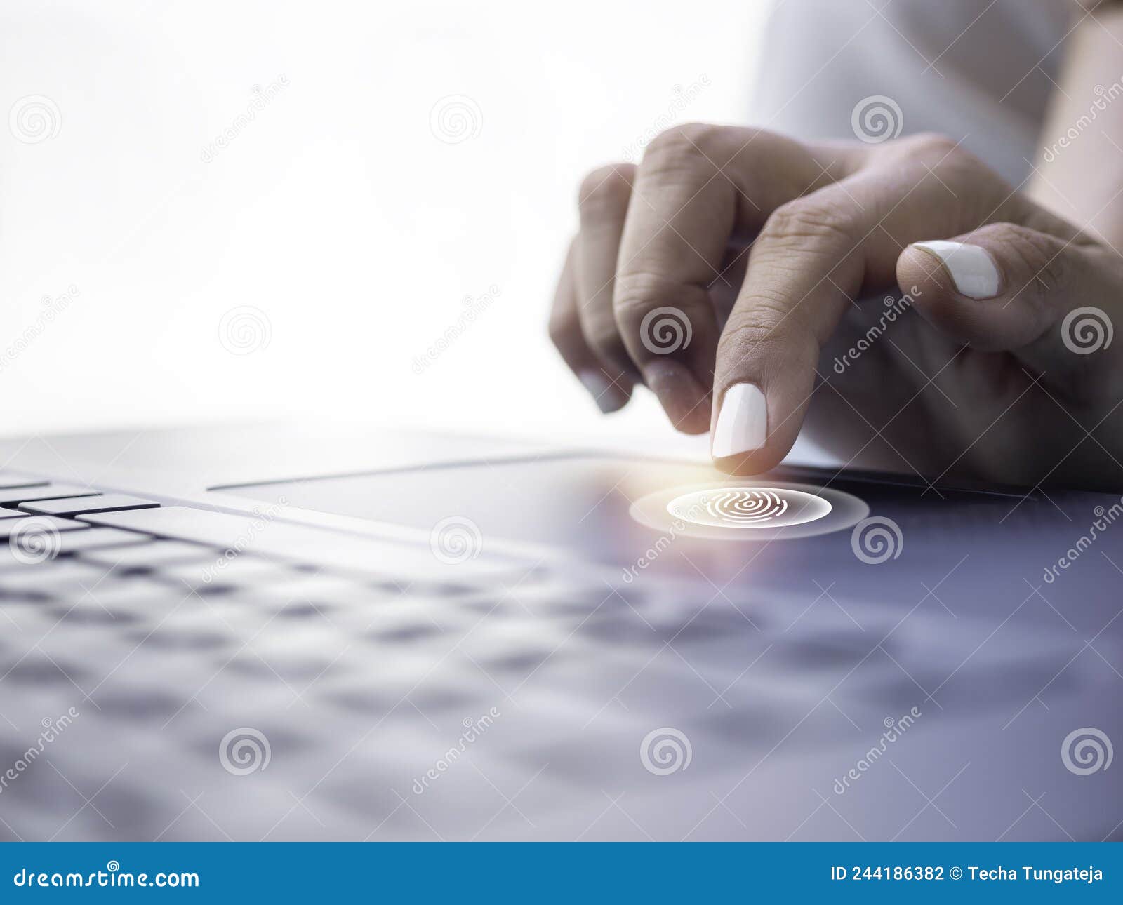 Fingerprint Scan Icon on Touchpad on Laptop Computer while Finger ...