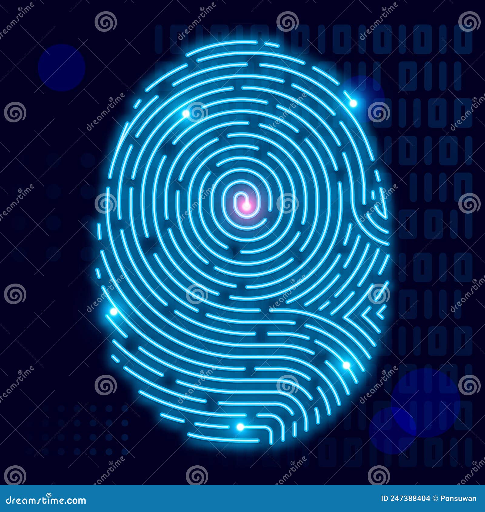Fingerprint Scan Neon Light Concept of Digital Security. Design Vector ...