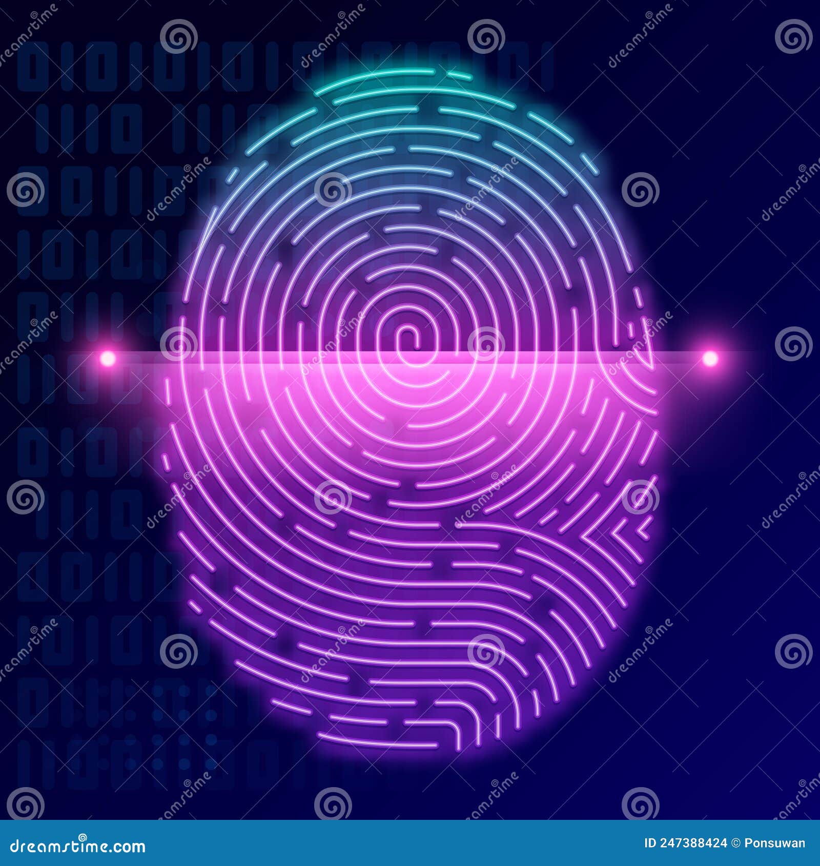 Fingerprint Scan Neon Light Concept of Digital Security. Design Vector ...