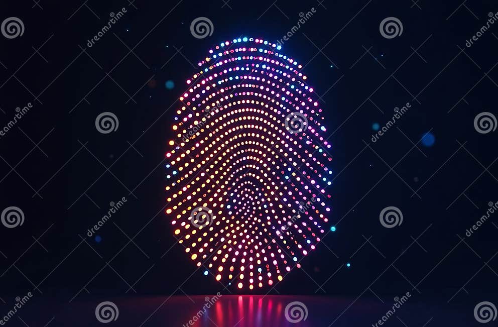 Fingerprint Scanner on Dark Blue Background with Binary Code and ...