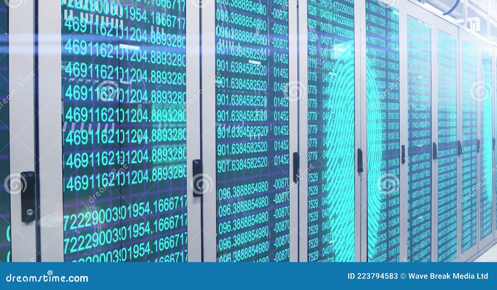 Fingerprint Scanner and Data Processing Over Server Room Stock Image ...
