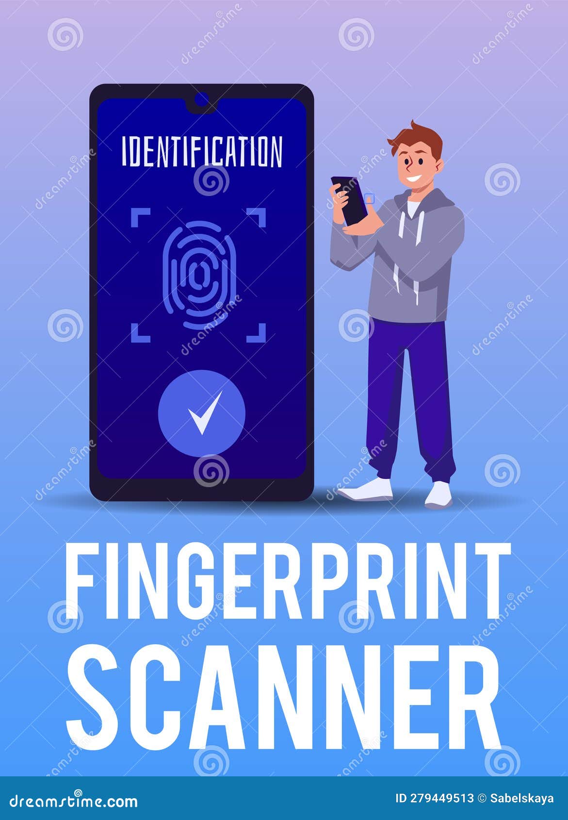 Fingerprint Scanner for Identification System Banner, Flat Vector ...