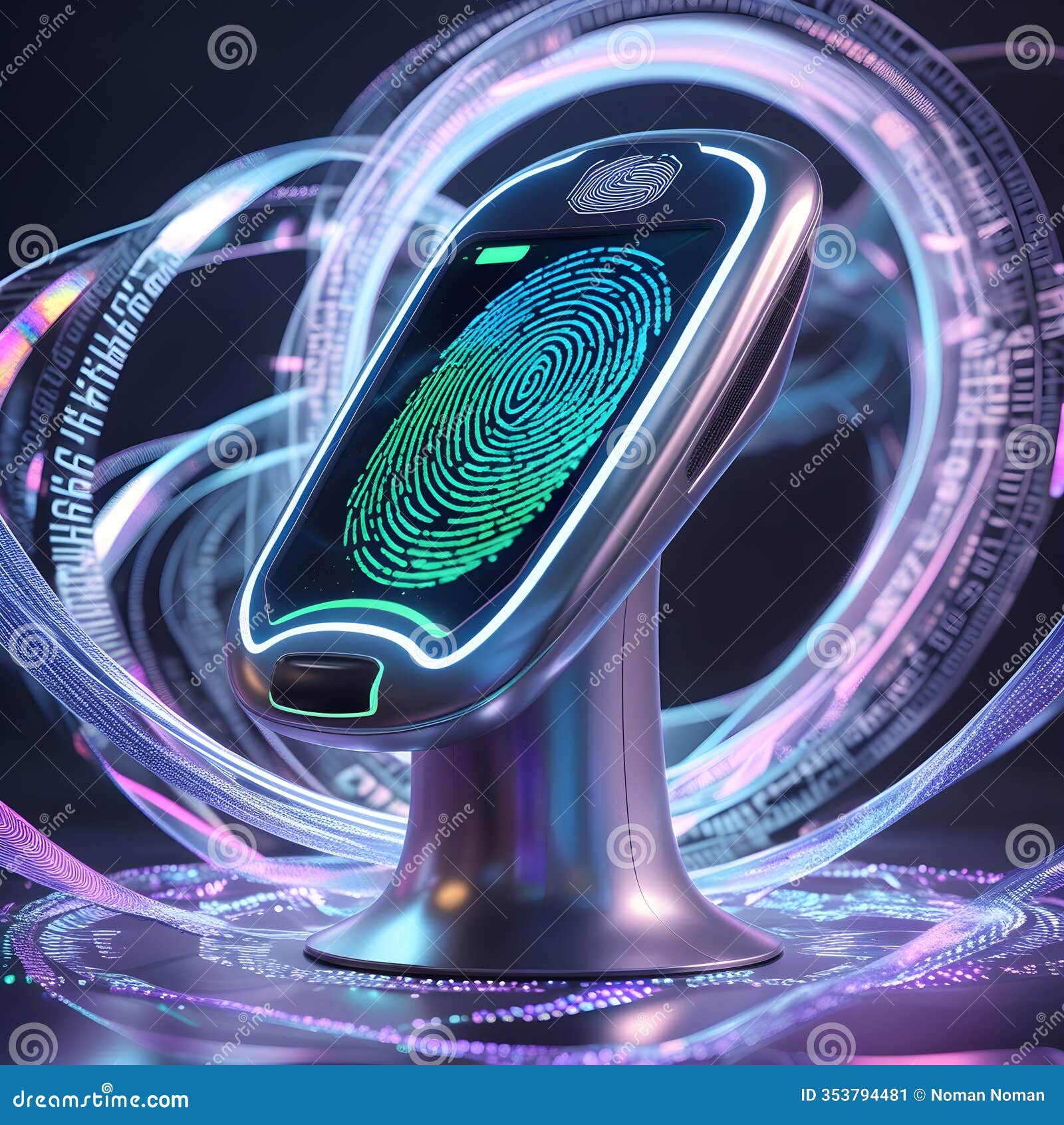 A Fingerprint Scanner Mounted on a Stand, Featuring a Glowing Circle ...