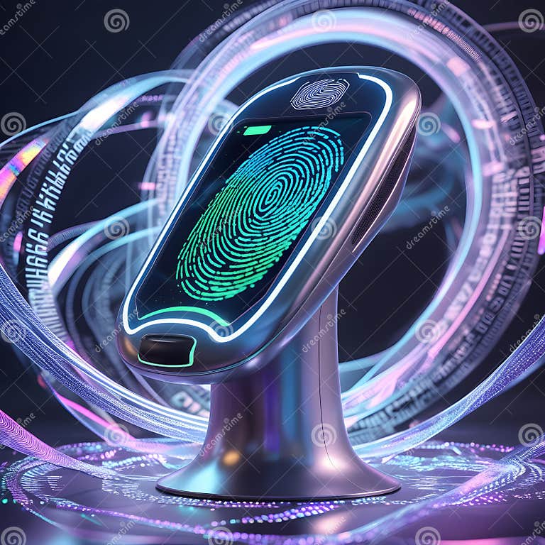 A Fingerprint Scanner Mounted on a Stand, Featuring a Glowing Circle ...