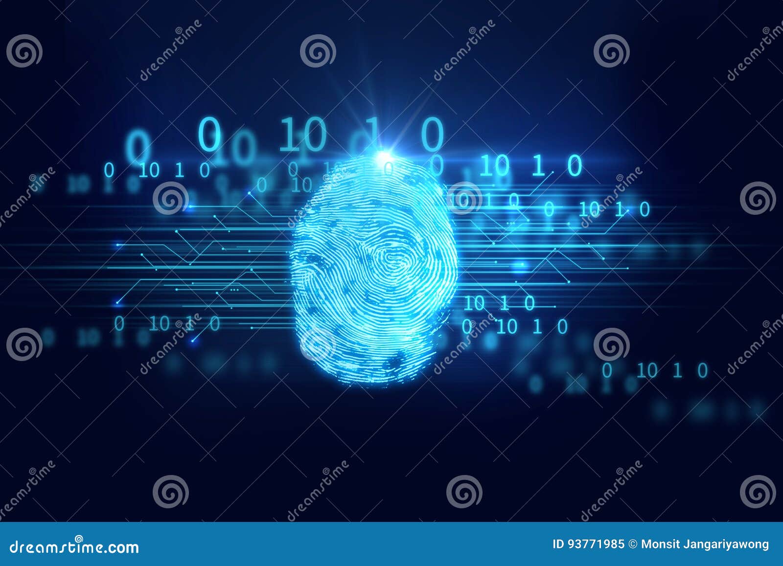 Fingerprint Scanning on Blue Technology Illustration Stock Illustration ...