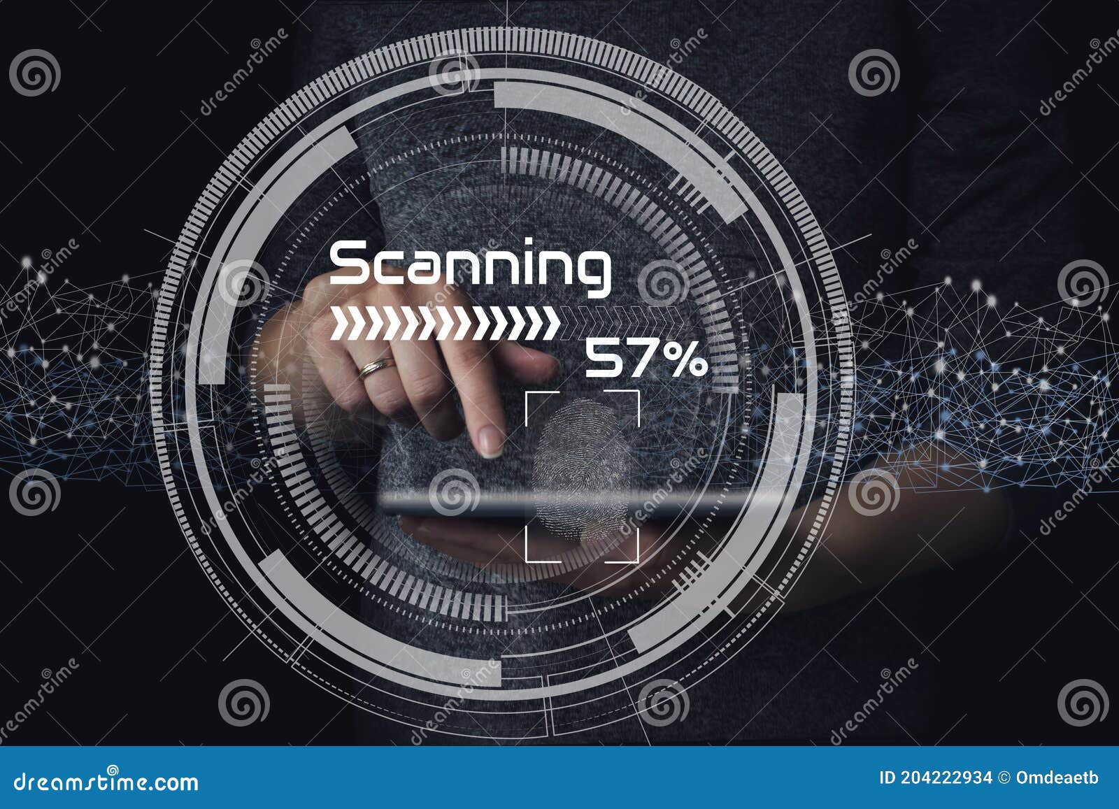 Fingerprint Scanning on Digital Screen. Identification System Interface ...