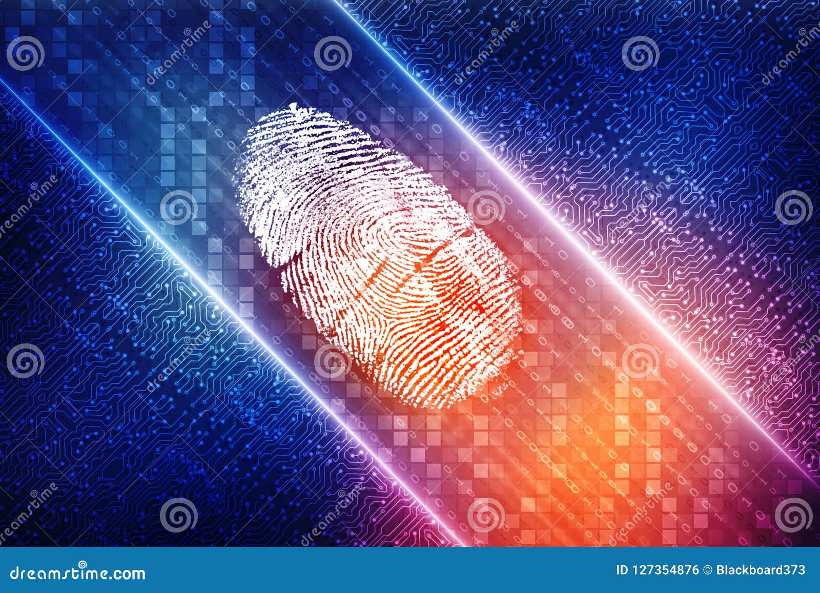 Fingerprint Scanning on Digital Screen, Security Background Stock ...
