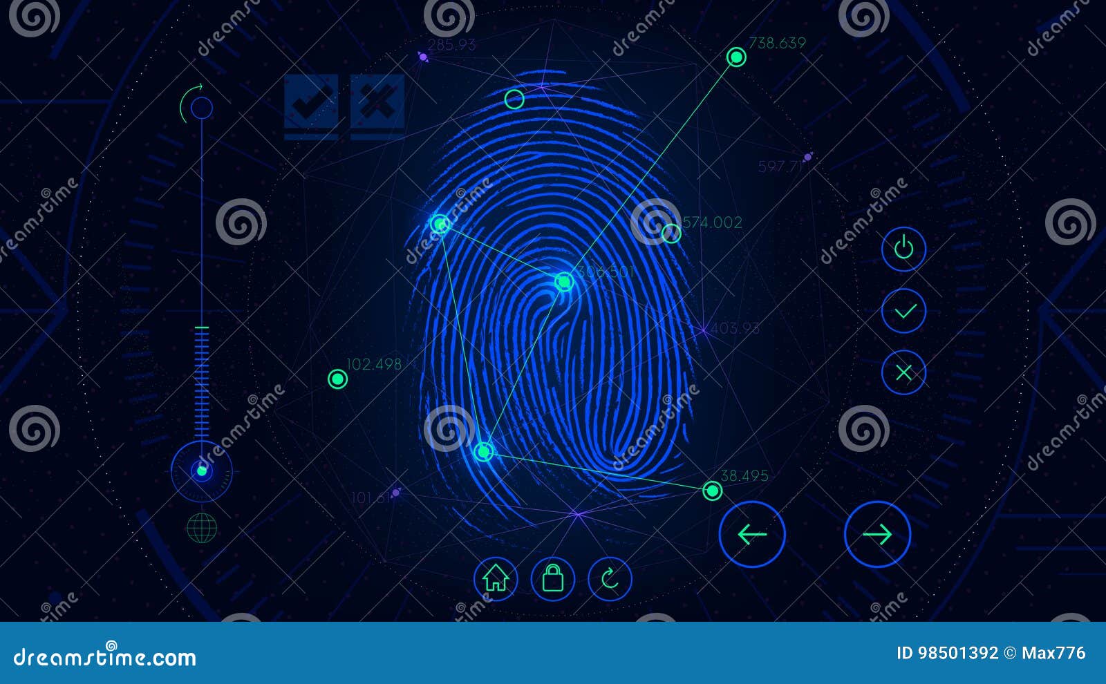 Fingerprint Scanning Identification System, Futuristic Sci-fi Blue ...