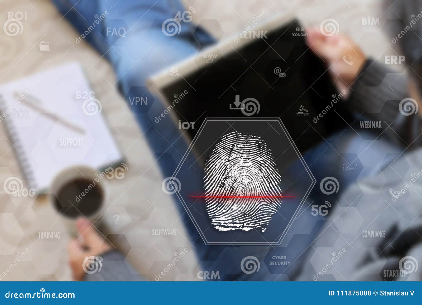 Fingerprint Scanning.Identify Fingerprint on the Touch Screen Wi Stock ... Fingerprint Scanning.Identify Fingerprint on the Touch Screen Wi Stock ...