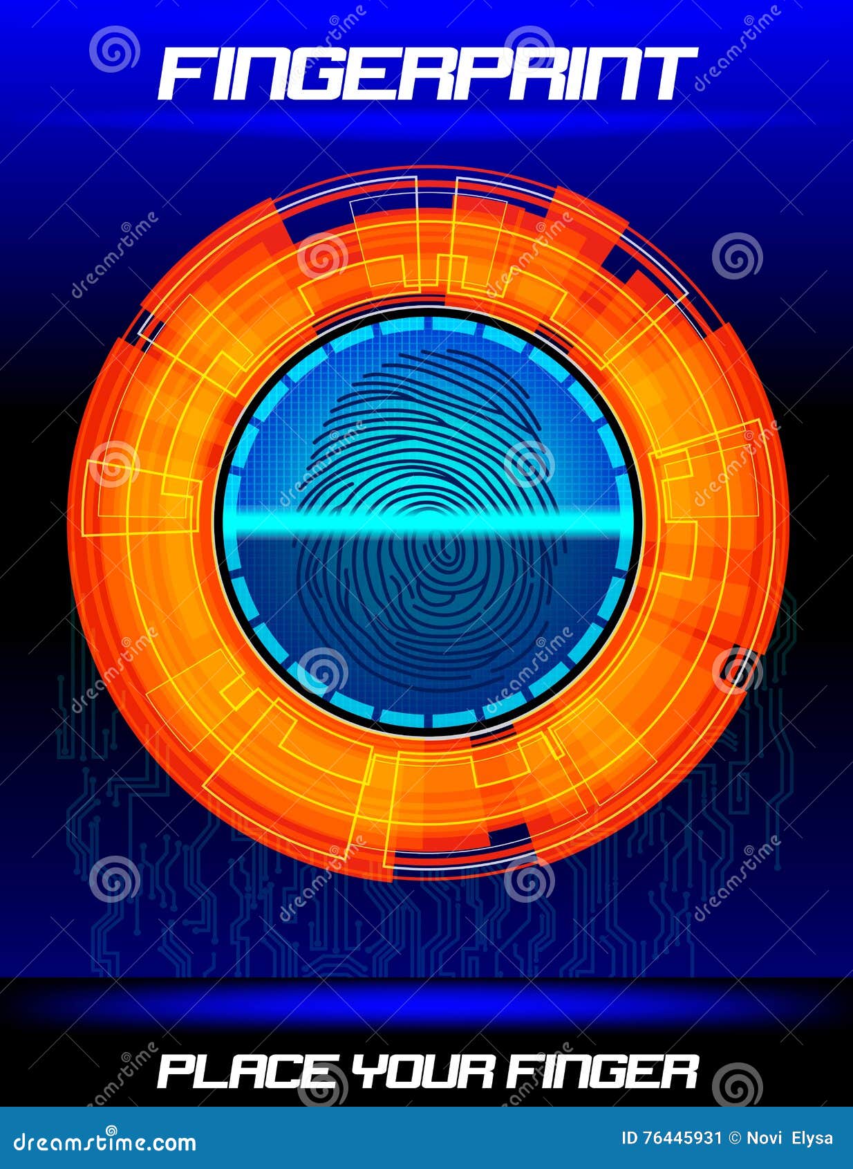 Fingerprint Scanning Orange Background, Identification System Stock ...