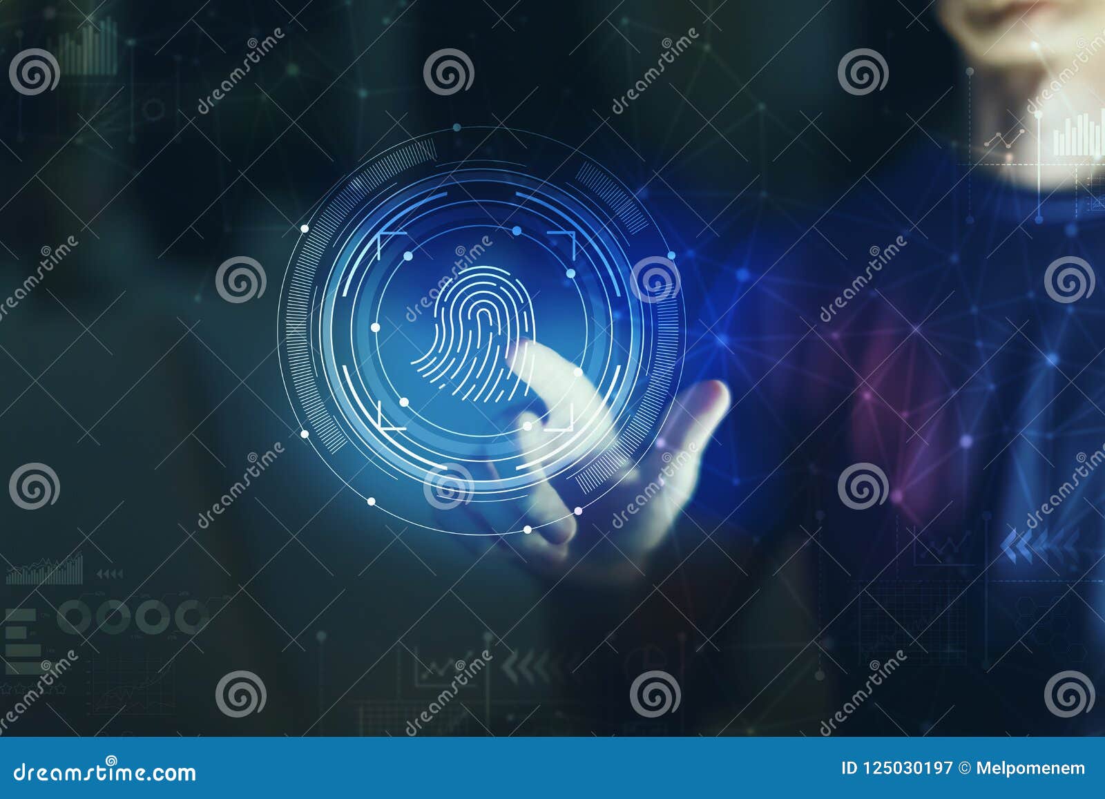 Fingerprint Scanning Technology with Young Man Pointing Stock Image ...