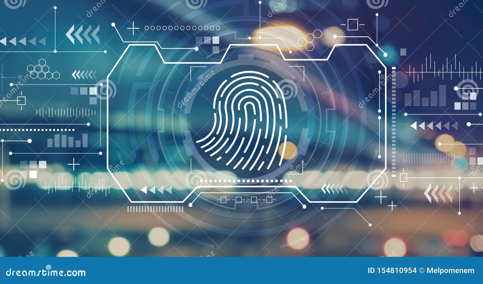 Fingerprint Scanning Theme with Blurred City Lights Stock Photo - Image ...