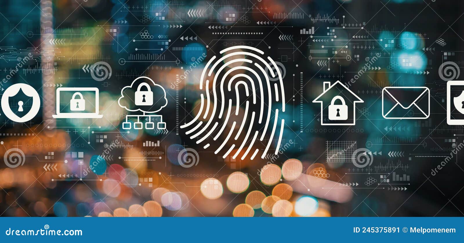 Fingerprint Scanning Theme with Blurred City Lights Stock Image - Image ...