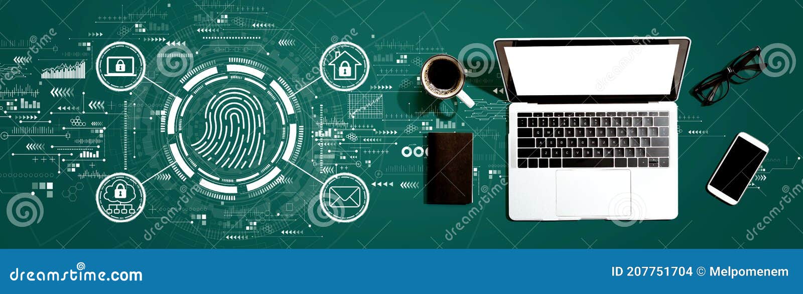 Fingerprint Scanning Theme with a Laptop Computer Stock Photo - Image ...