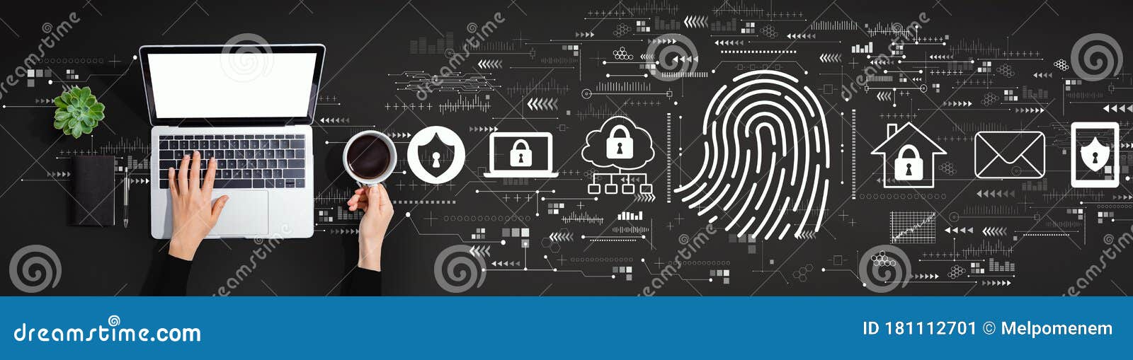 Fingerprint Scanning Theme with Person Using Laptop Computer Stock ...